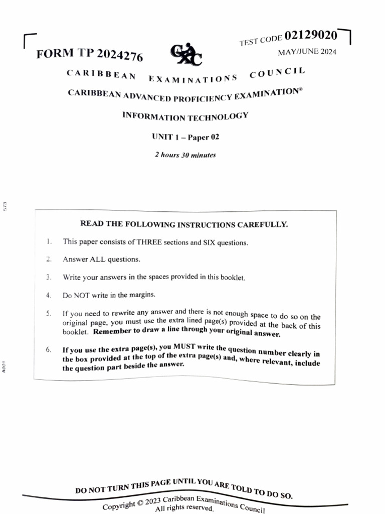 CAPE Information Technology 2024 U1 P2 | PDF