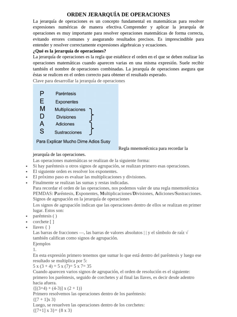 Orden Jerarquía de Operaciones | PDF