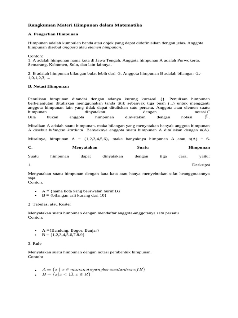 Rangkuman Materi Himpunan Dalam Matematika | PDF