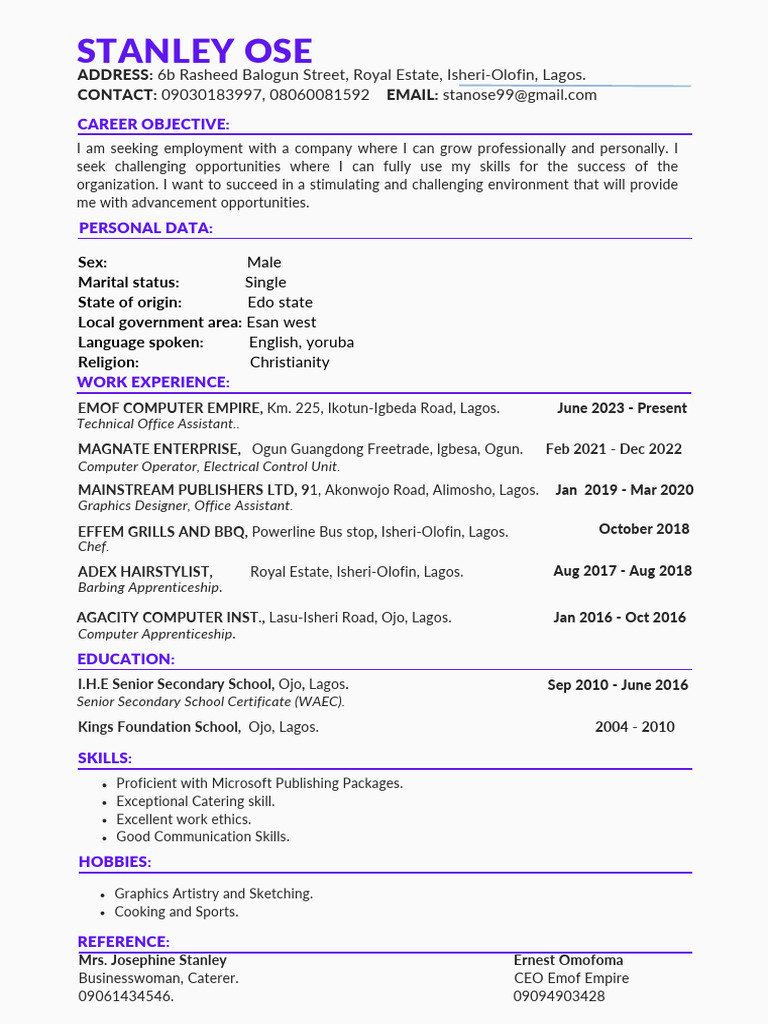 Stanley Ose Israel CV | PDF