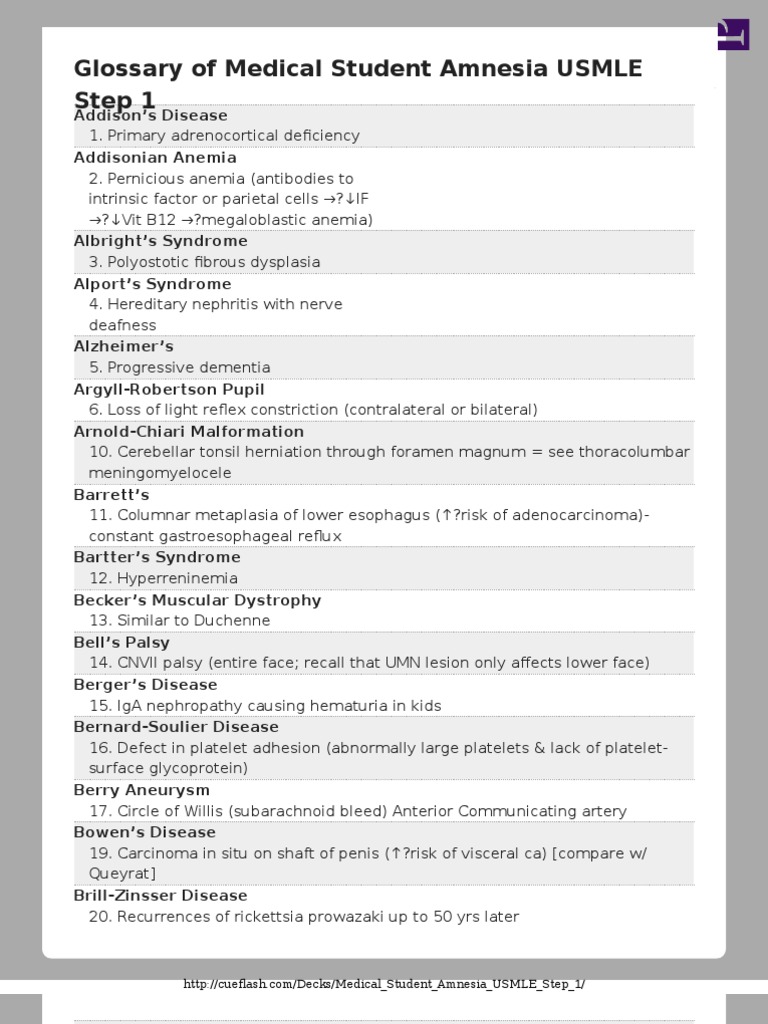 Medical Student Amnesia USMLE Step 1 - Flash Cards by CueFlash | PDF ...