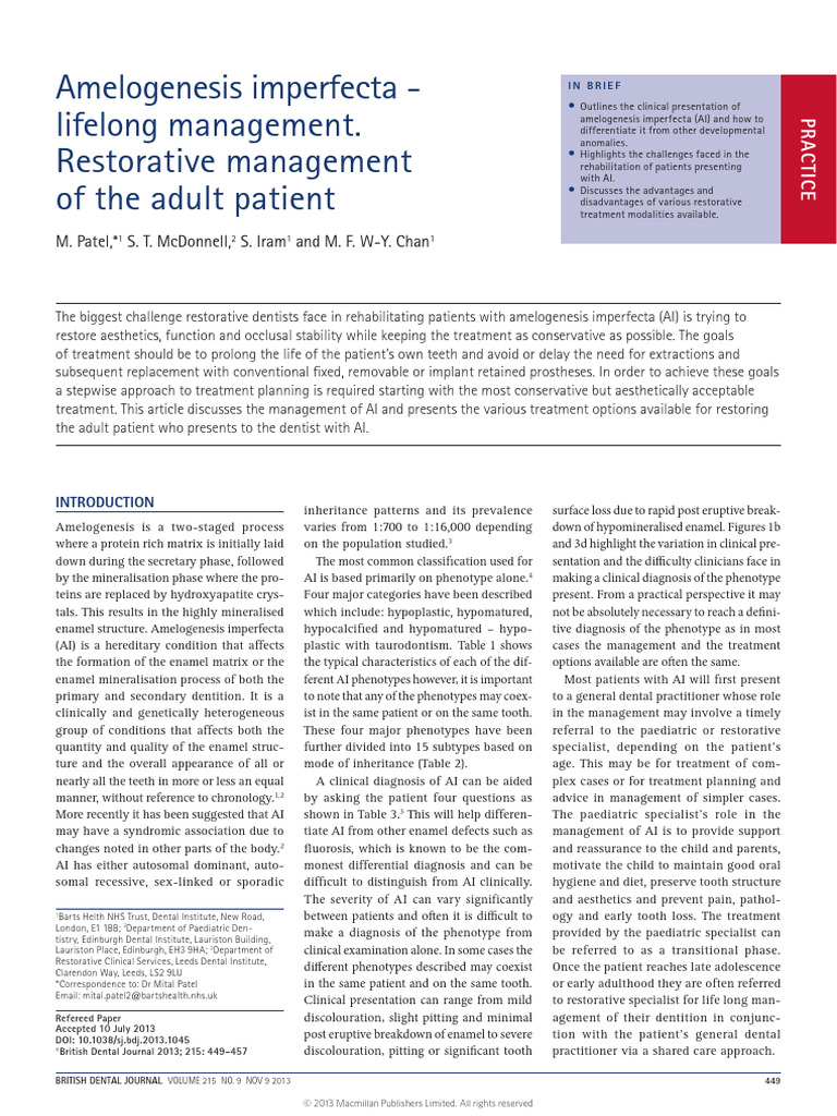 Amelogenesis Imperfecta | PDF