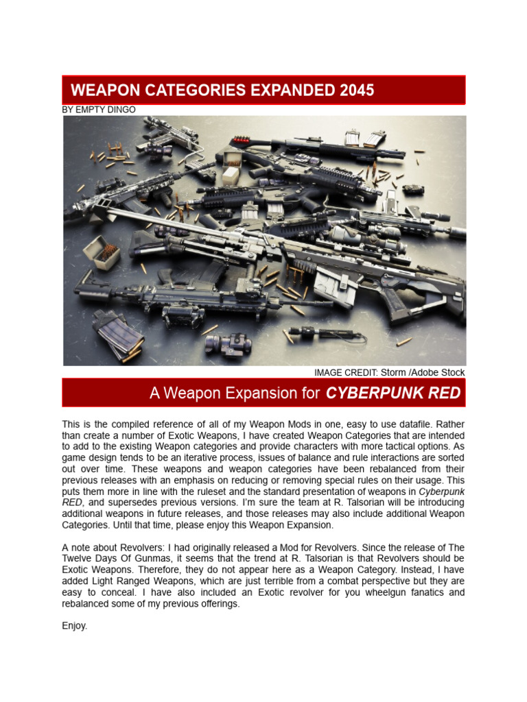 WEAPON CATEGORIES EXPANDED 2045 A Weapon Expansion For CYBERPUNK RED | PDF