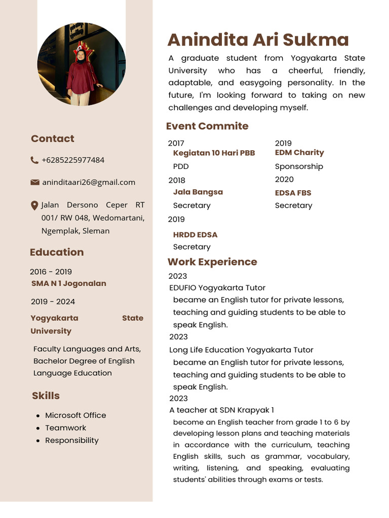 CV Anindita Ari Sukma | PDF