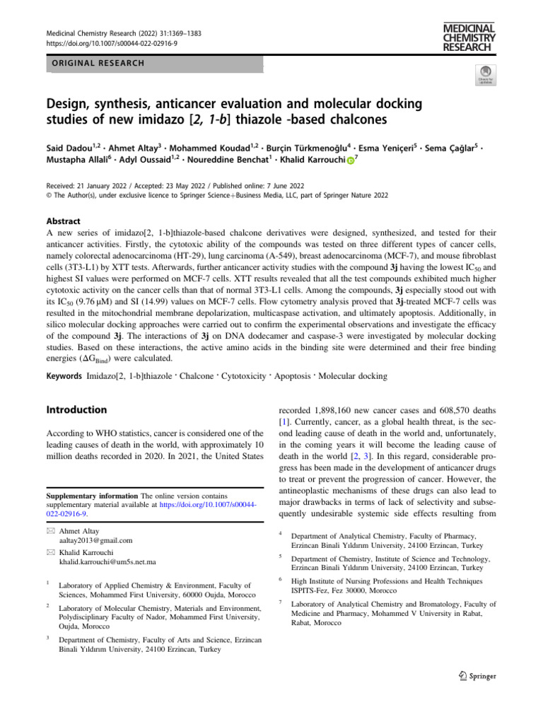 Design, Synthesis, Anticancer Evaluation and Molecular Docking | PDF