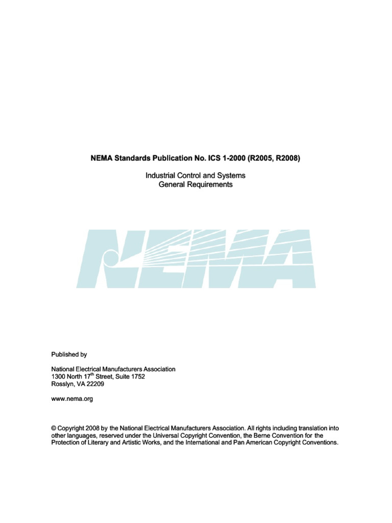 Nema Ics 1 2000 r2005 r2008 Industrial Control and Systems General Requirements 98p | PDF