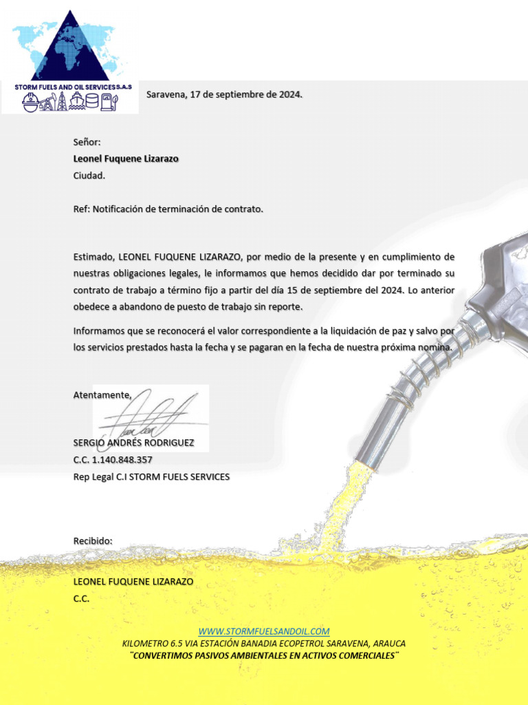 Carta Terminacion de Contrato Leonel | PDF