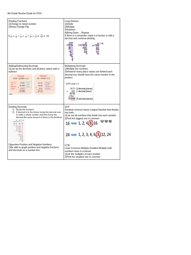 6th Grade EOG Review Guide | PDF
