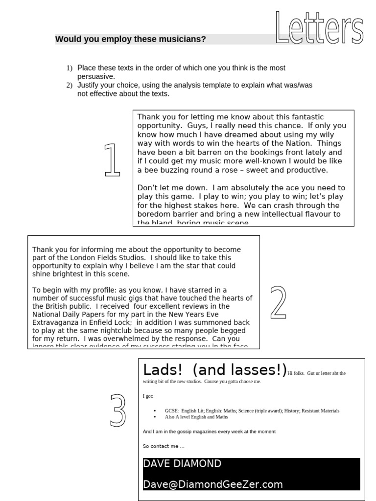 12 Persuasive Letters - Sorting Exercise | PDF