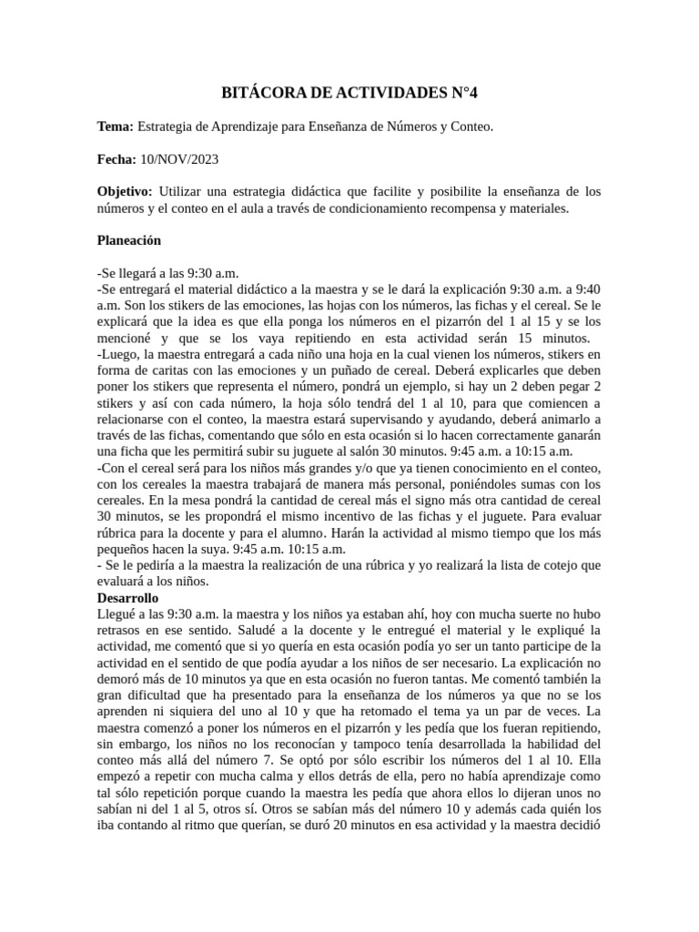Bitácora de Actividades N4 | PDF