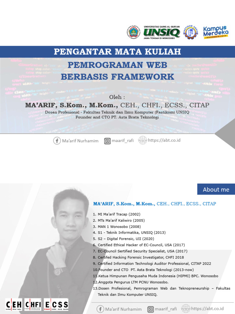 Pengantar Mata Kuliah Pemrograman Web Berbasis Framework | PDF