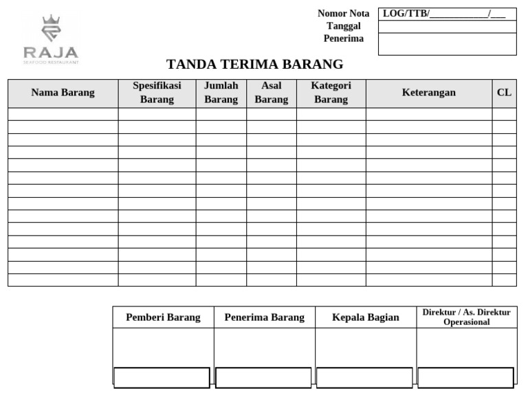 LOG.19 Nota Tanda Terima Barang Raja | PDF
