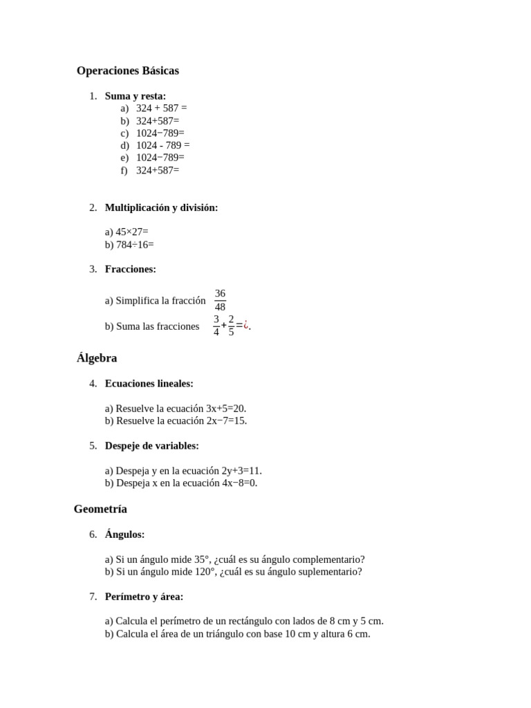 Operaciones Básicas | PDF