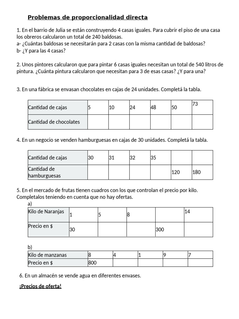 Problemas de Proporcionalidad Directa 2 | PDF