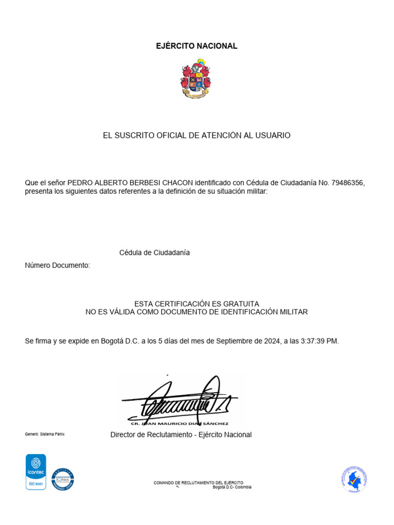 Certificado Libreta Militar | PDF