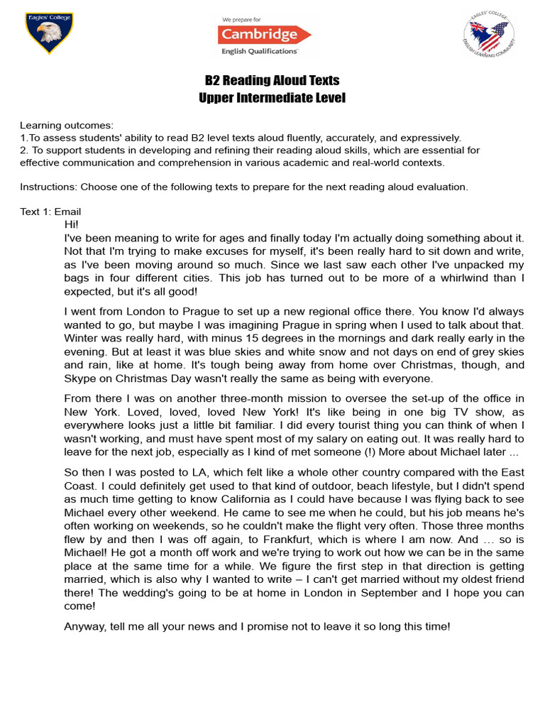 B2 Reading Aloud Texts June | PDF