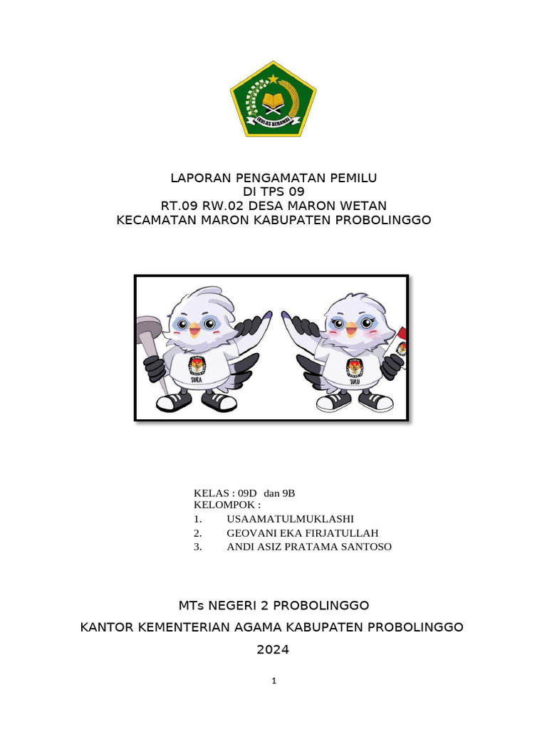 Laporan Pengamatan Pemilu Di Tps 09 Rt.09 Rw.02 Desa Maron Wetan ...