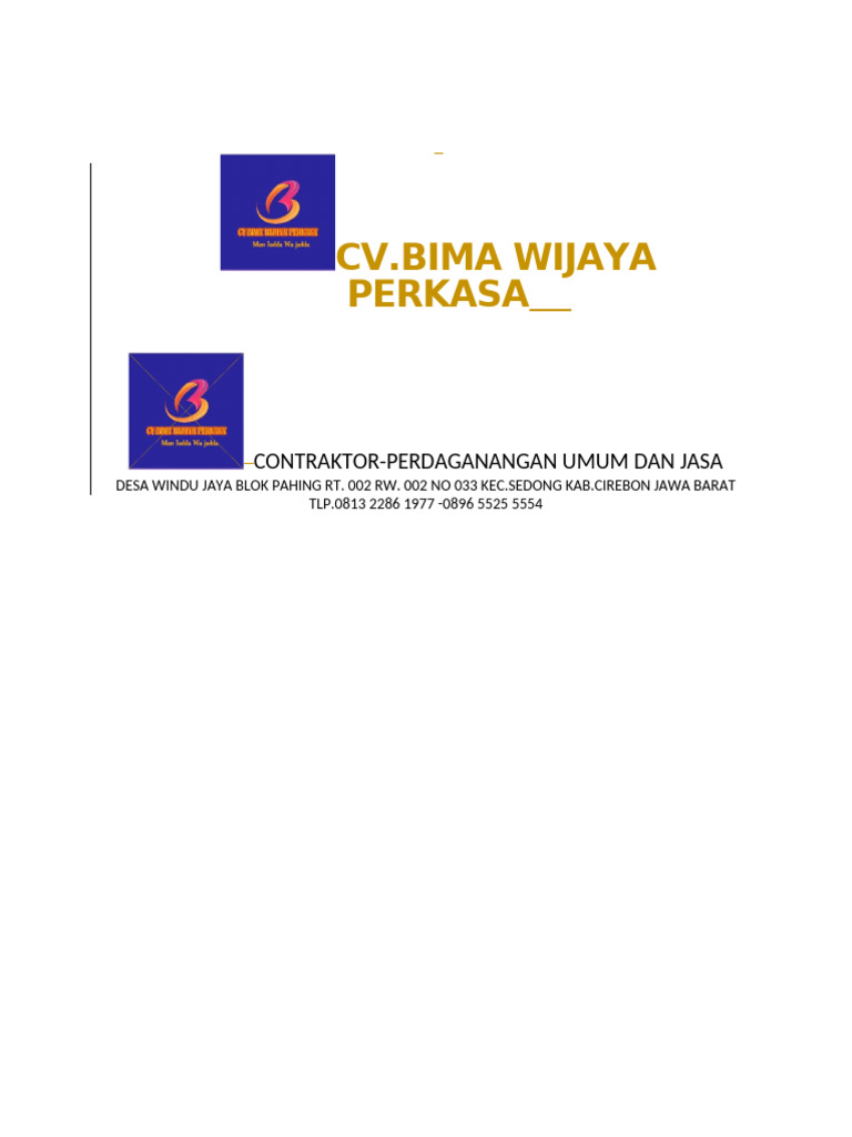 CV - Bima Wijaya Perkasa: Contraktor-Perdaganangan Umum Dan Jasa | PDF