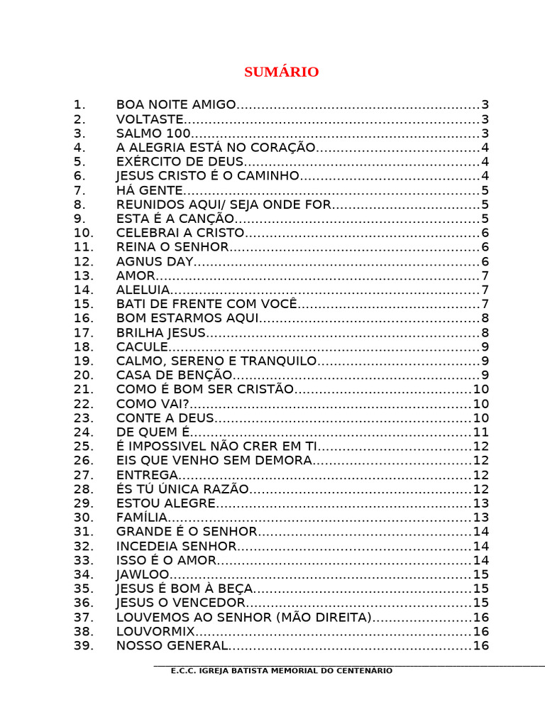 Livro de Canto ECC Centenario 2019 | PDF