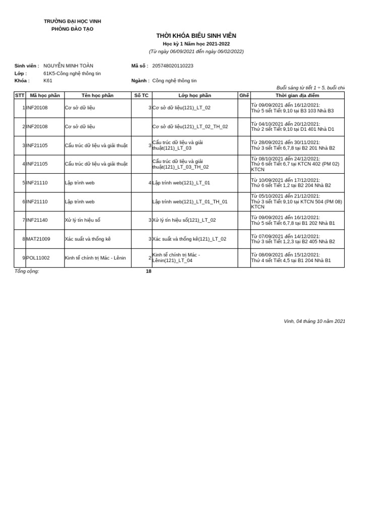 Export TKB SV Mau 2 | PDF