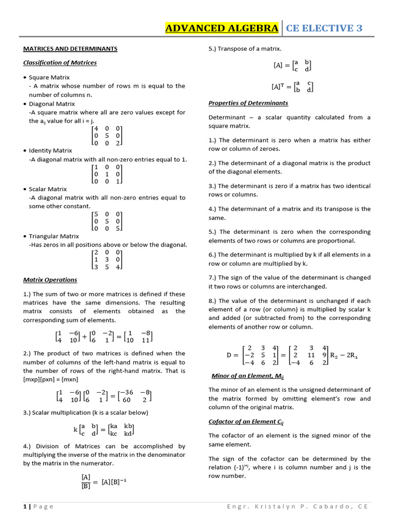 Advance Algebra | PDF