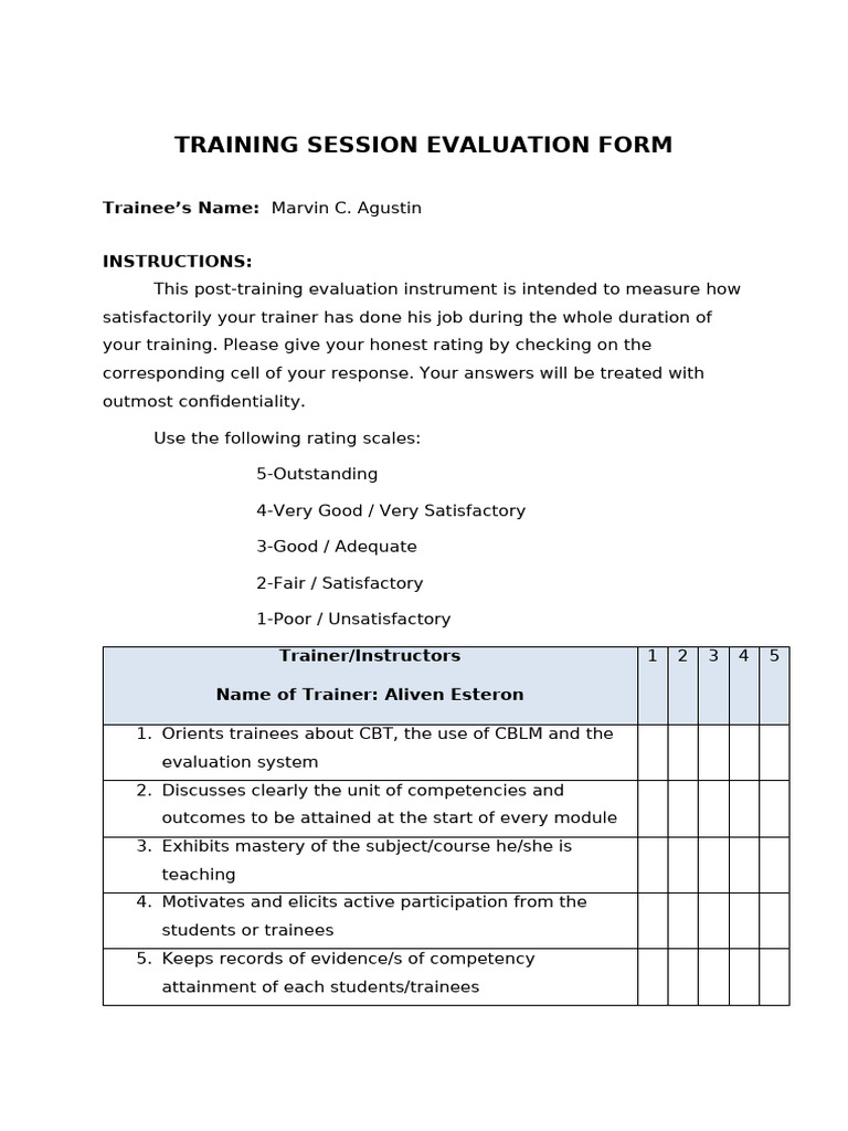 Training Session Evaluation Form 1 | PDF | Learning | Cognition