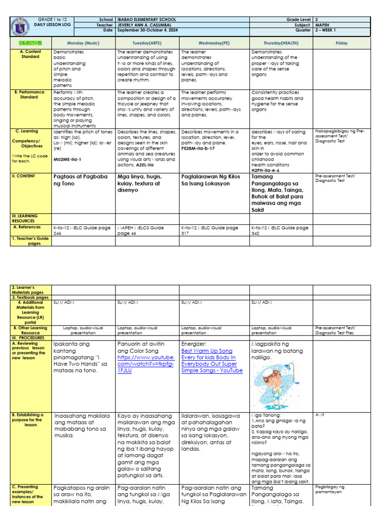 Q2 WEEK1 DLL MAPEH 2023 2024 | PDF