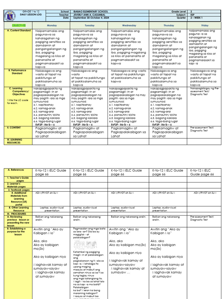 Q2 WEEK1 DLL ESP 2023 2024 | PDF