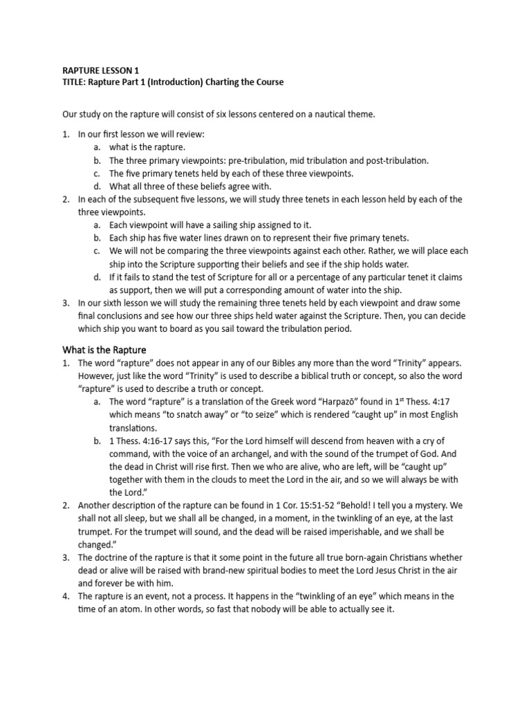 Rapture Lesson 1 Transcript | PDF | Rapture | Great Tribulation