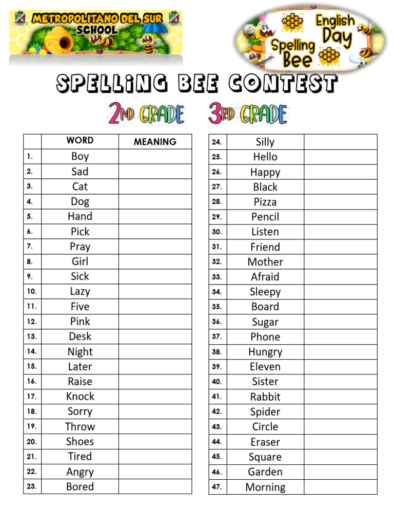 SPELLING BEE 2nd 3rd | PDF