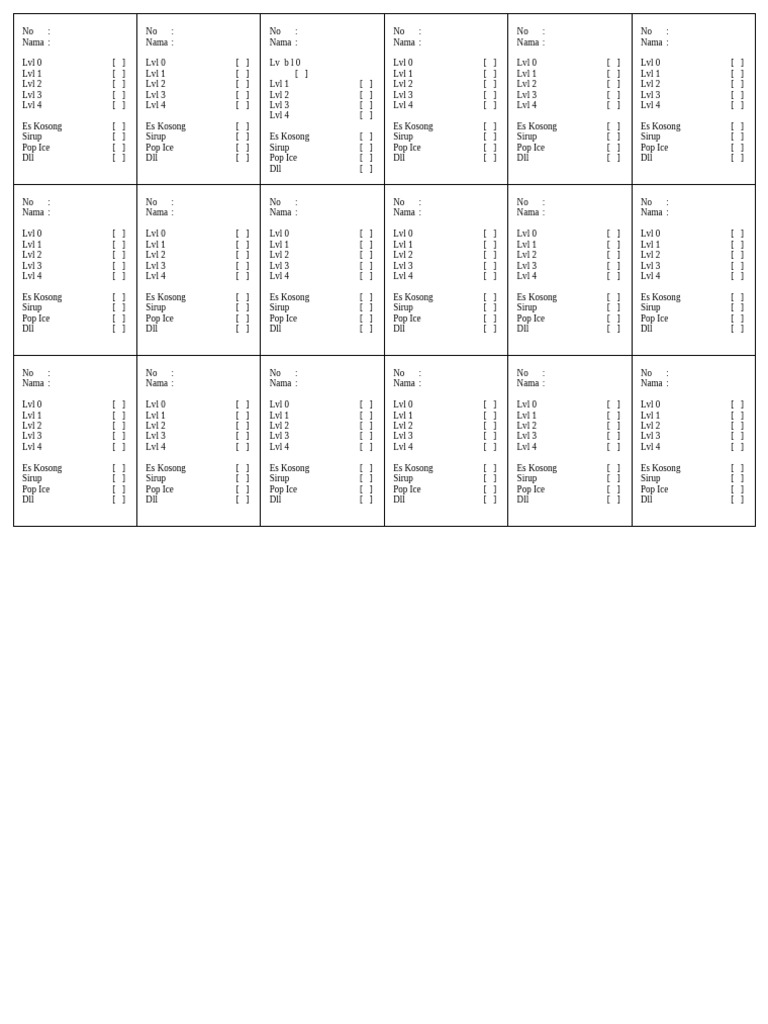 Daftar Level dan Minuman | PDF