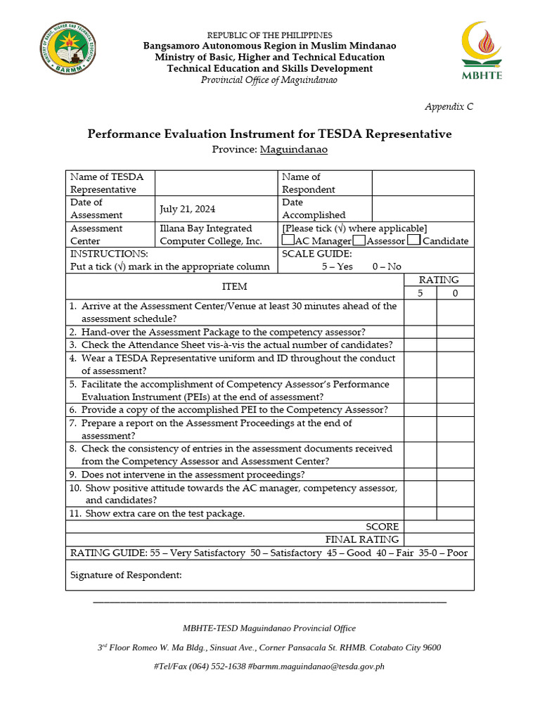 TESDA Rep Evaluation Form | PDF