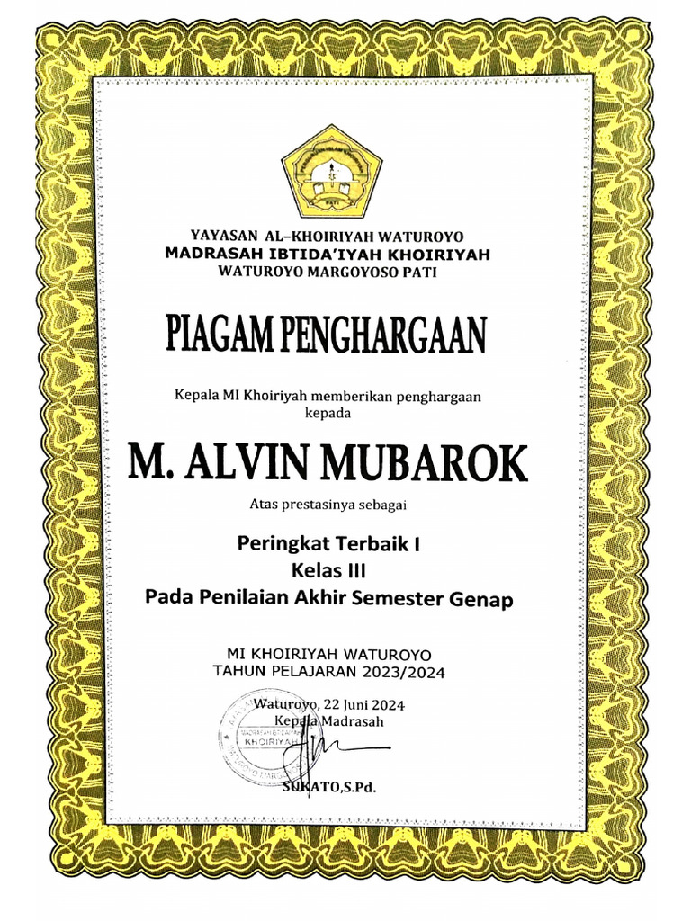 Piagam Penghargaan | PDF