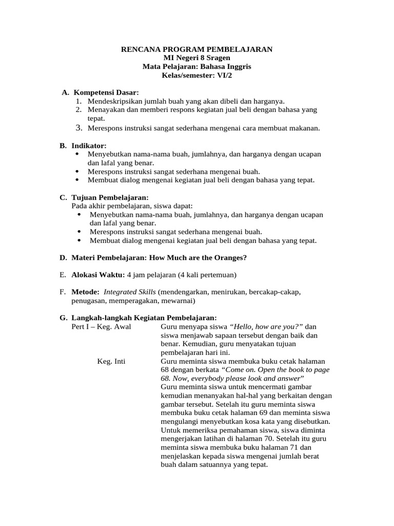 RPP K13 Kelas 6 | PDF