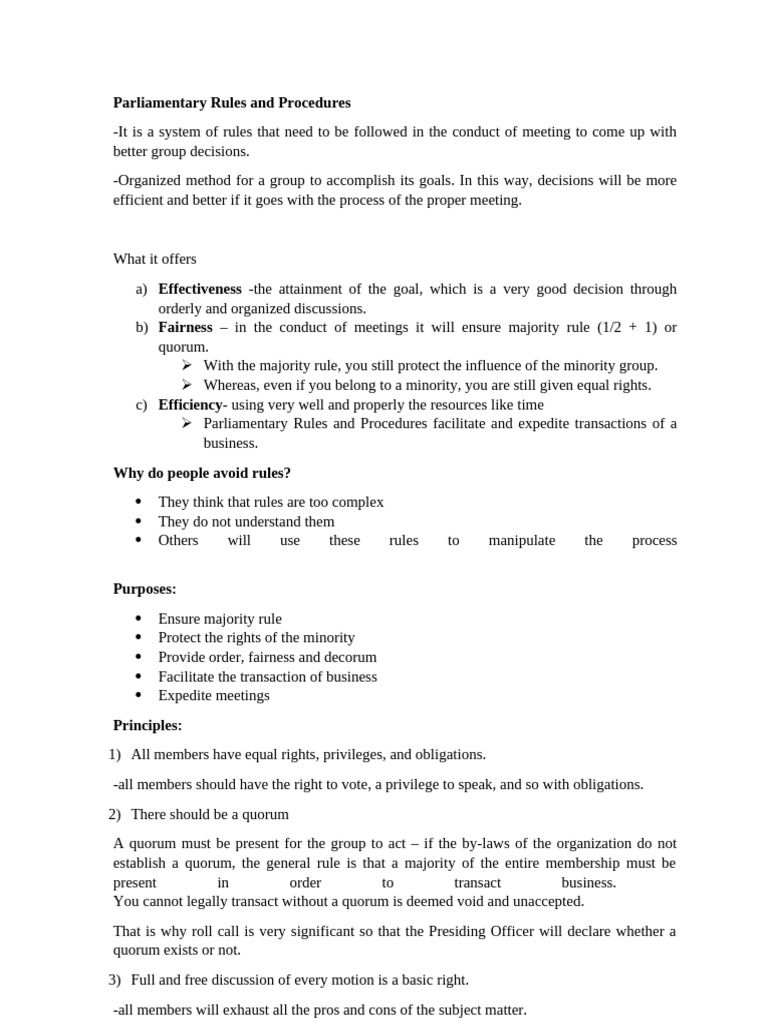 Parliamentary Rules and Procedures | PDF