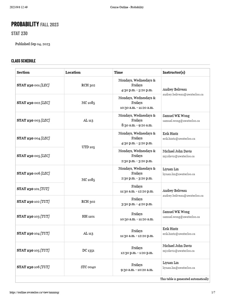 Course Outline - Probability | PDF | Probability Distribution | Normal ...