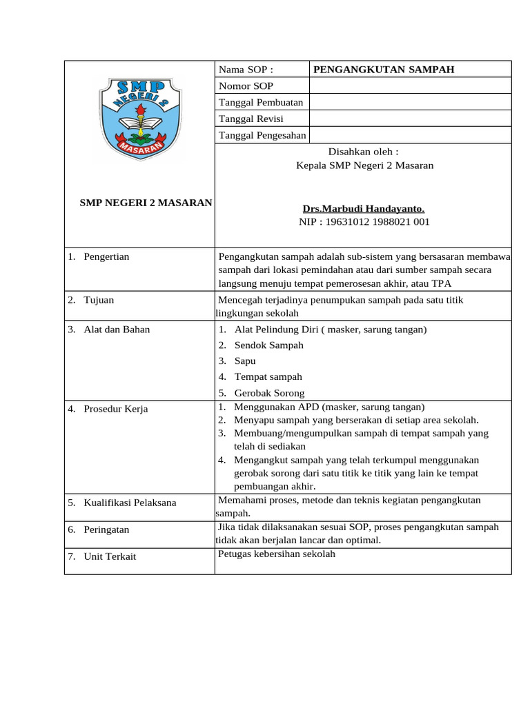 Sop Pengangkutan Sampah | PDF