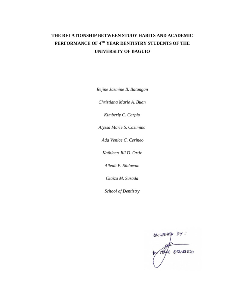 THE RELATIONSHIP BETWEEN STUDY HABITS AND ACADEMIC PERFORMANCE OF 4TH ...