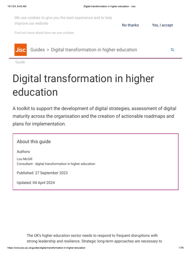 Digital Transformation in Higher Education - Jisc | PDF