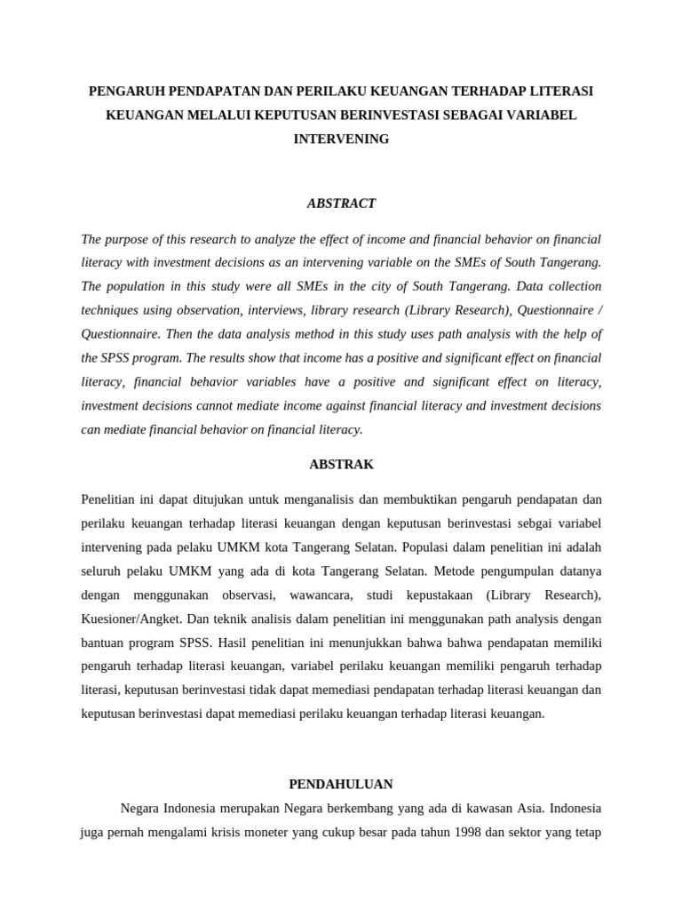 Pengaruh Pendapatan Dan Perilaku Keuangan Terhadap Literasi Keuangan Melalui Keputusan ...