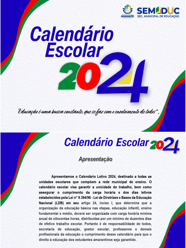 Calendário Escolar 2024 | PDF