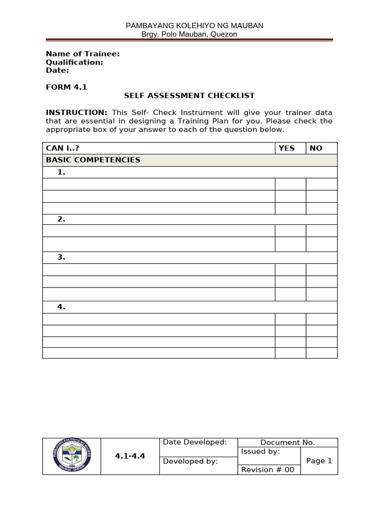 5 Self Assessment Checklist | PDF