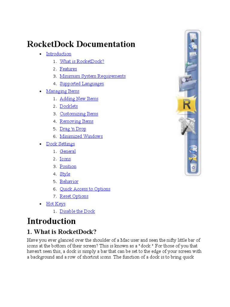 RocketDock Documentation | PDF | Icon (Computing) | Computing Platforms