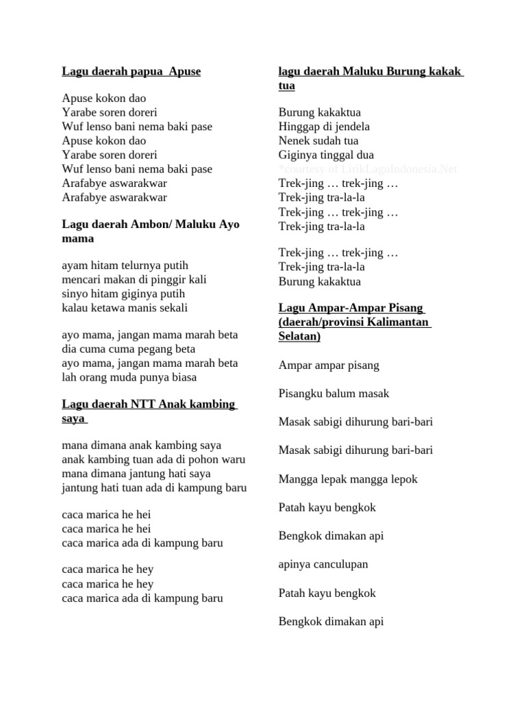 Lagu Daerah Papua Apuse | PDF