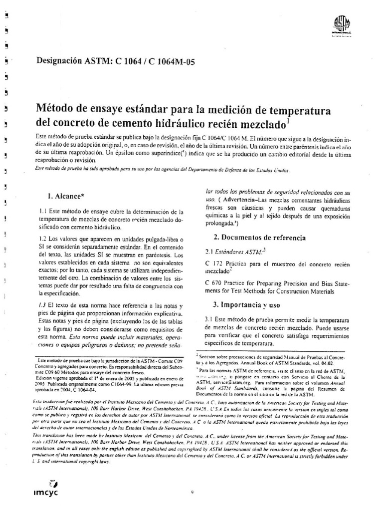 Astm C1064-05 Temperatura | PDF