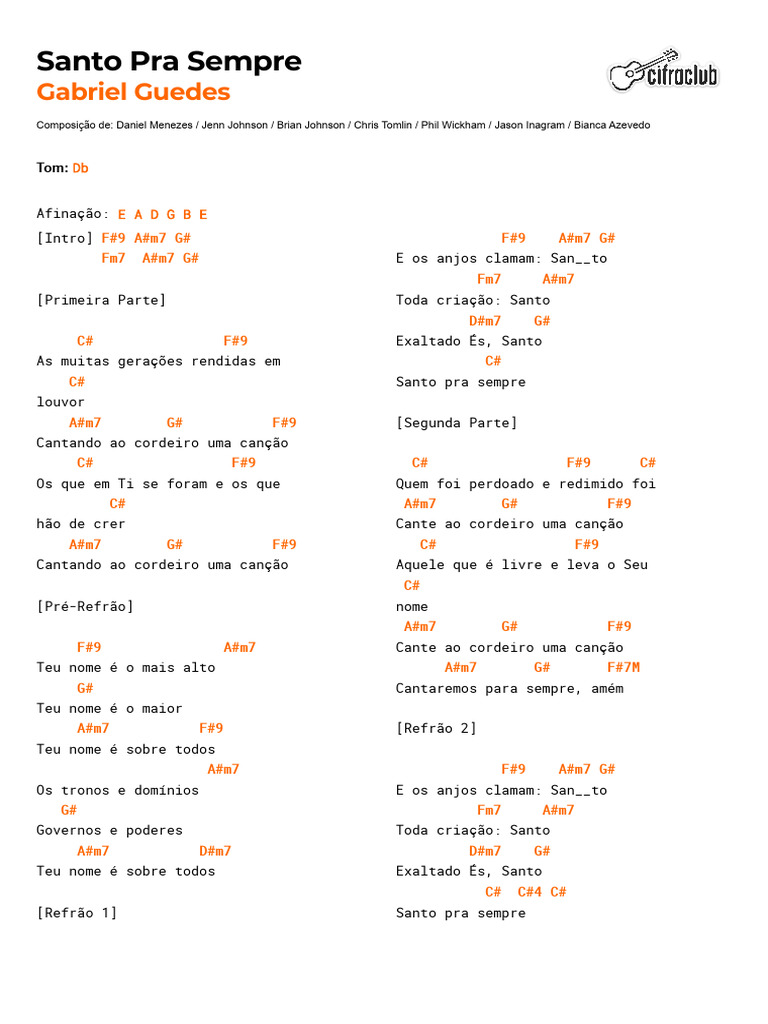 Cifra Club - Gabriel Guedes - Santo Pra Sempre | PDF