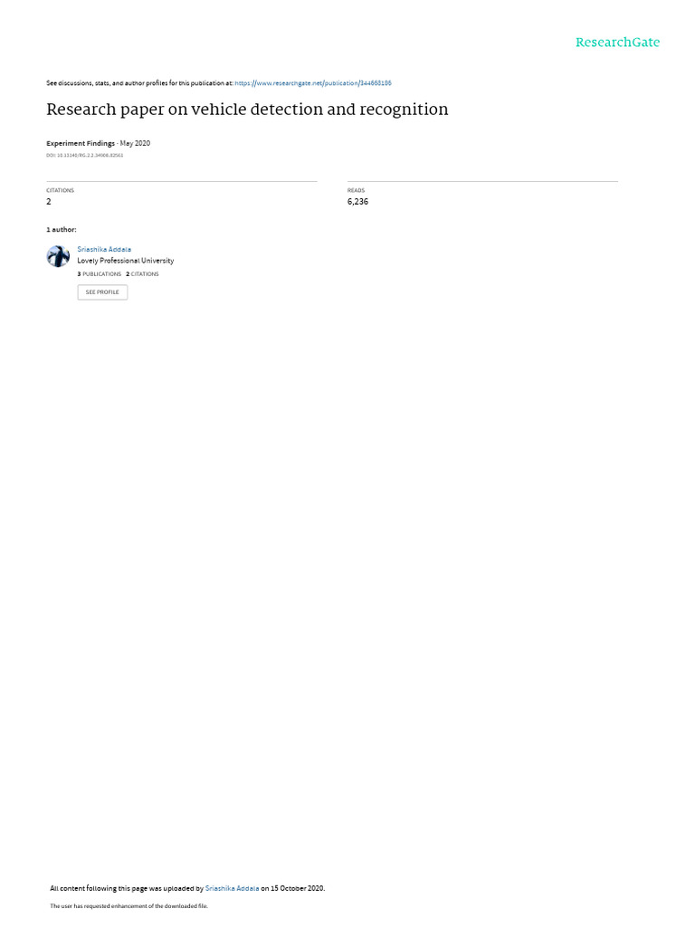 Research Paper On Vehicle Detection and Recognition: Experiment ...