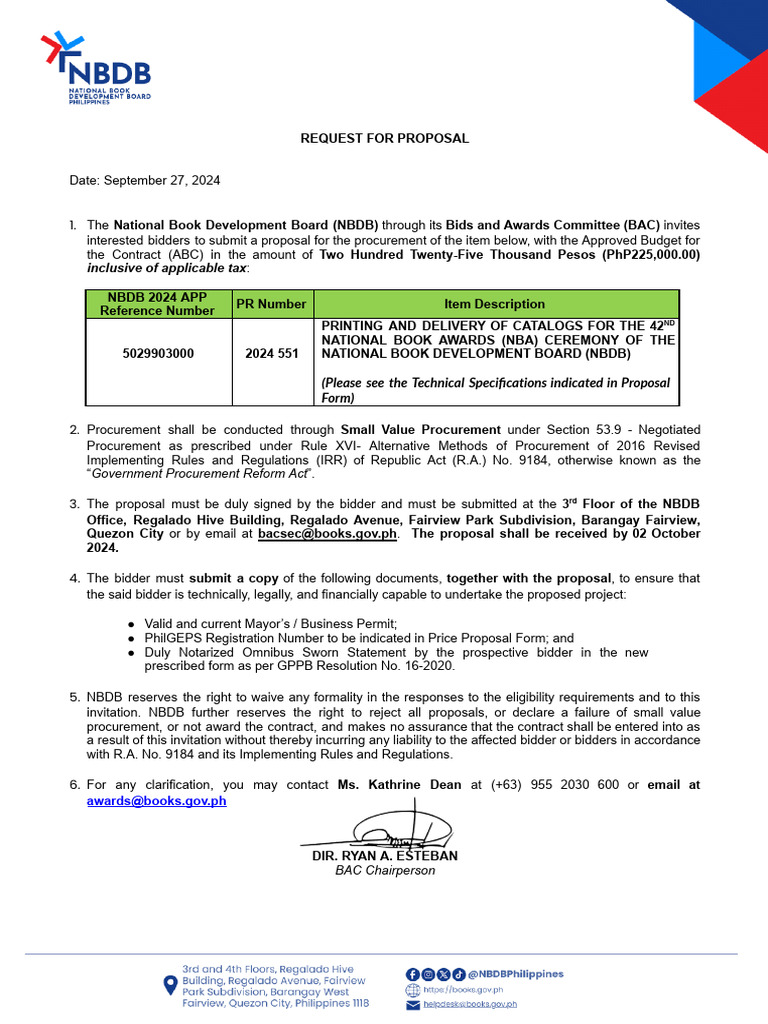 Approved RFP - 42nd NBA Catalogs | PDF