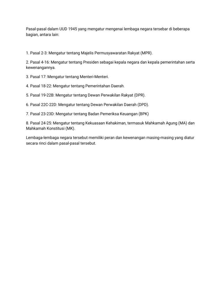 Pasal-Pasal Lembaga Negara | PDF