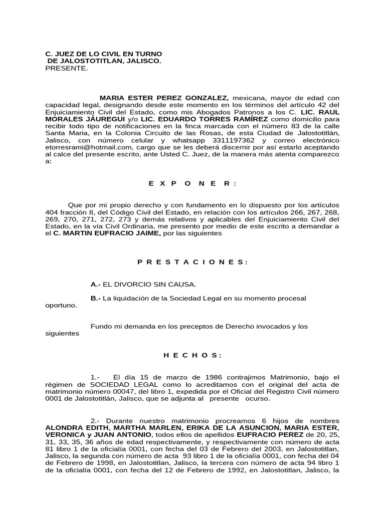 Divorcio Incausado Maria Ester Jalos Corregida | PDF